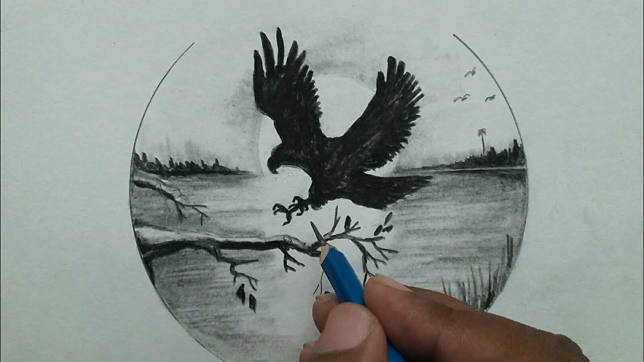 How to draw silhouette drawing / easy scenery for beginners / step by ...