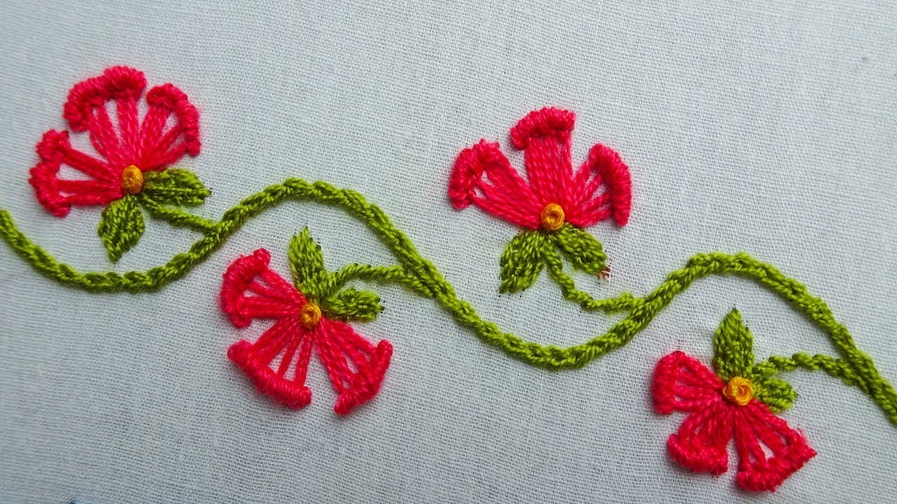 hand embroidery floral border line embroidery for dress - YouTube