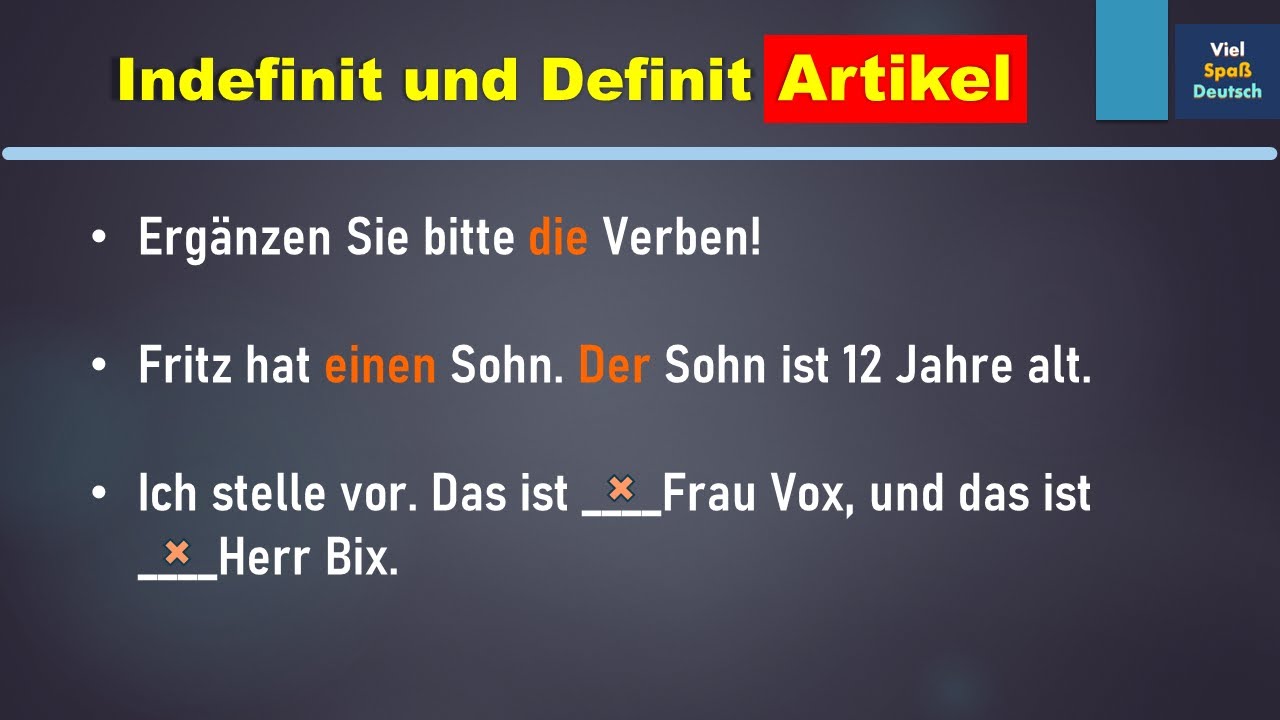 Deutsch lernen | bestimmte und unbestimmte Artikel | Im Alltag häufig ...