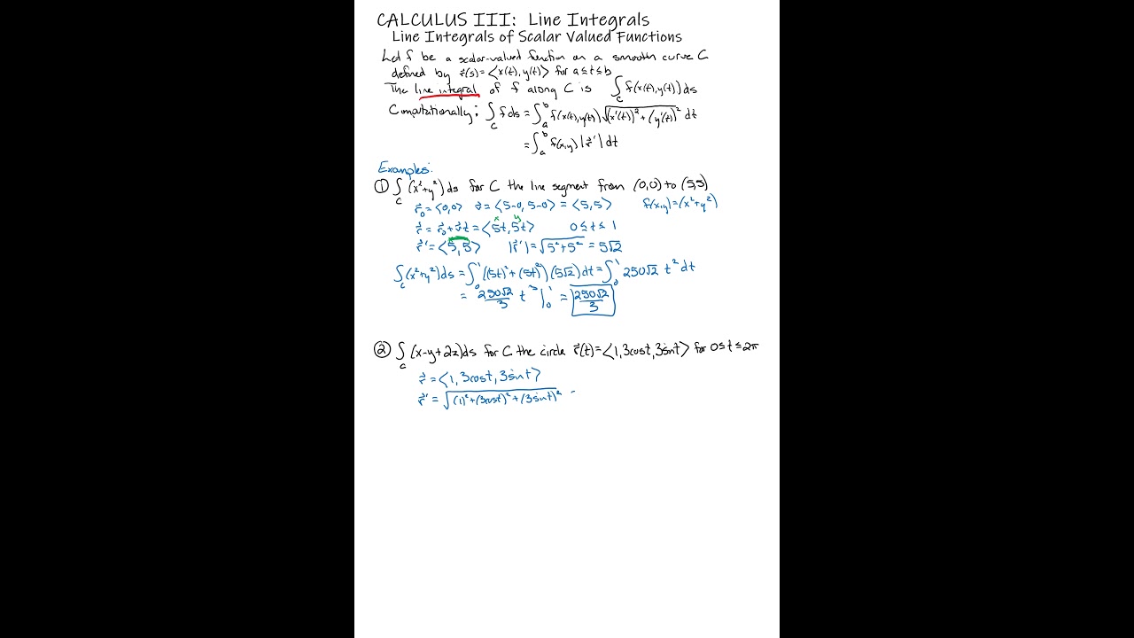 Calculus III: Line Integrals of Scalar Valued Functions - YouTube
