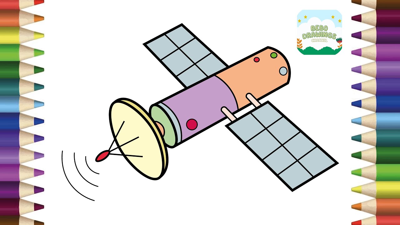 How To Draw Satellite Easy For Kids | Satellite Drawing Step By Step ...