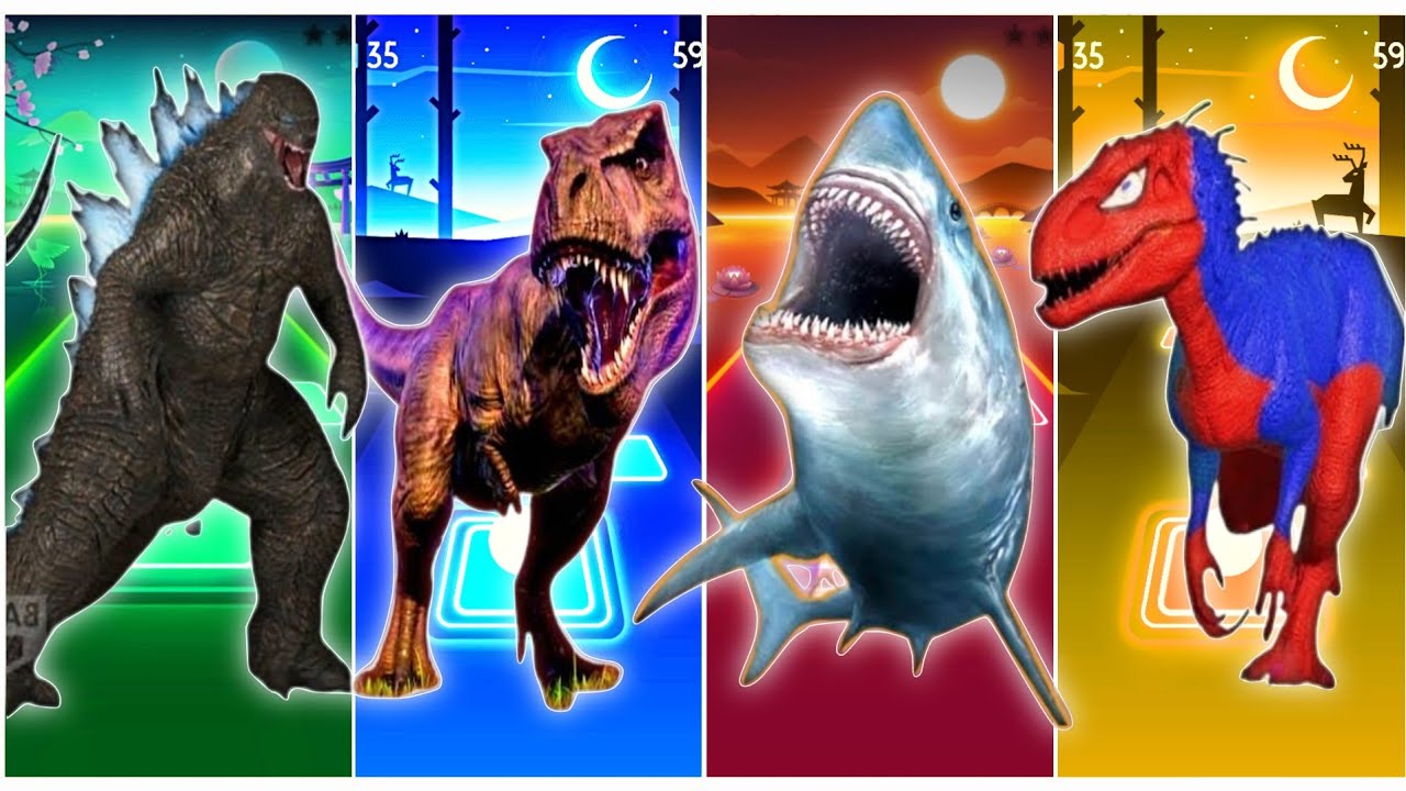 🦖Jurassicworld Godzilla🆚The T-rex🆚The Hiu Megalodon🆚The Indoraptor ...