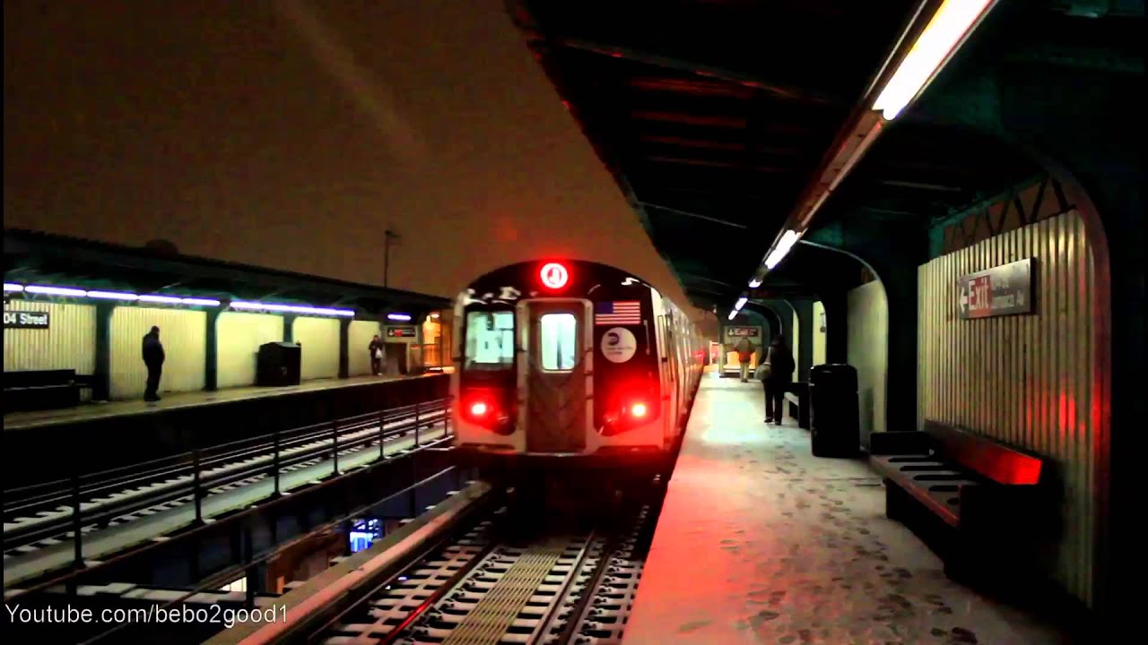 BMT Snowy Subway: R42 (Z) and R160 (J) Trains at 104th St. @ NIGHT ...