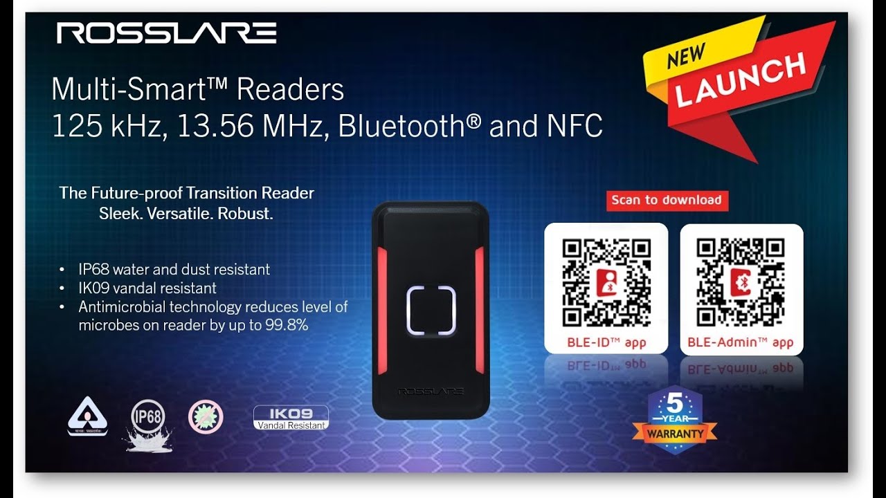 ROSSLARE MULTI-SMART™ READER | RFID MIFARE & EM CARD READER | BLE & NFC READER | 125KHz & 13.56 ...