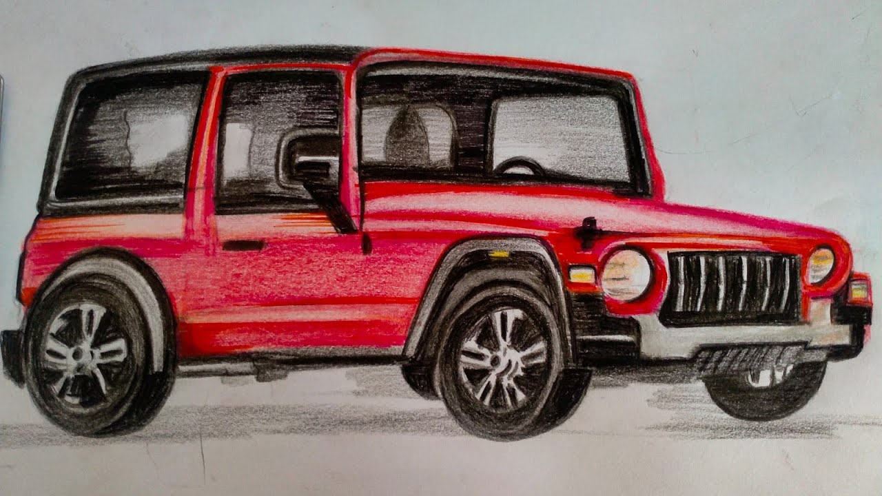 Mahindra Thar drawing step by step #how to draw Mahindra Thar step by ...