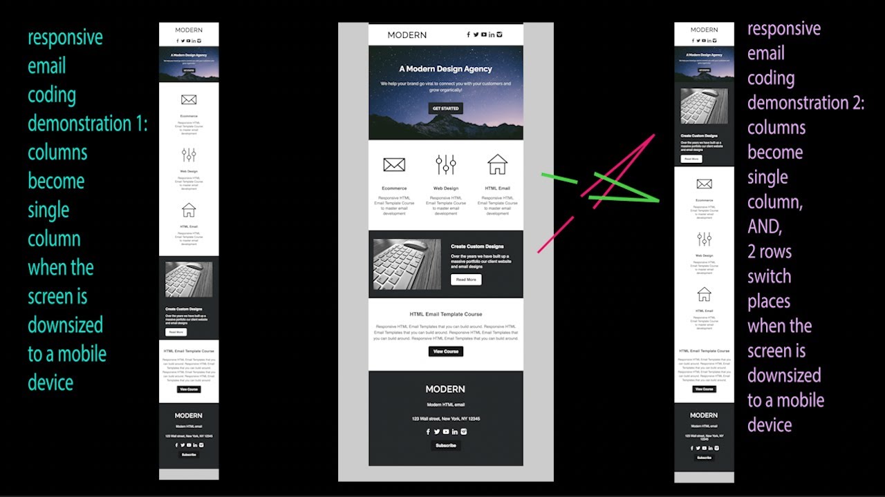 Responsive Email HTML CSS | two types | multiple columns become single ...