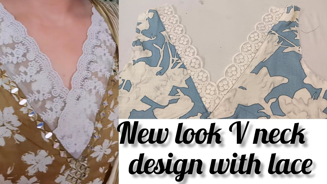 neck design with lace/ trending v neck design with lace ...