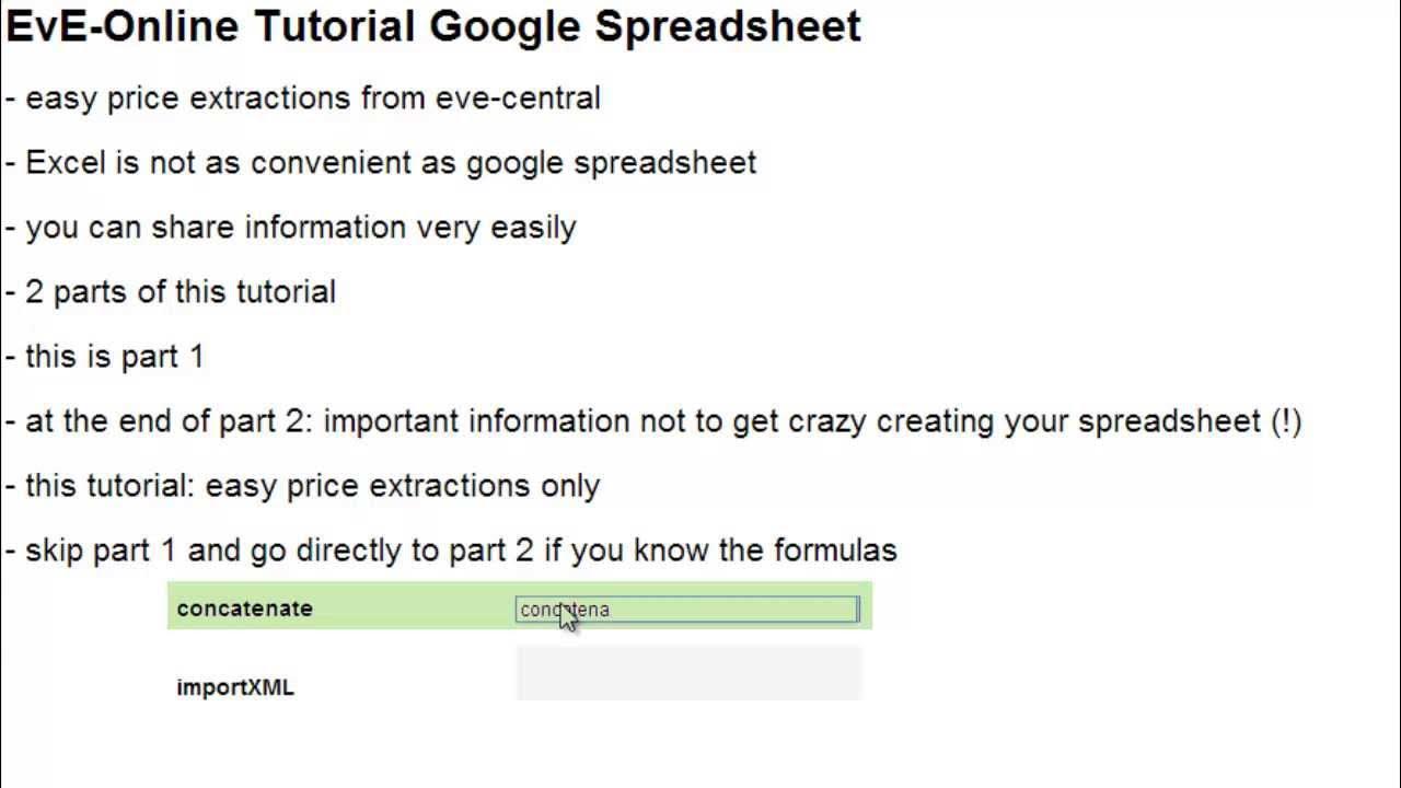 EvE-Online Tutorial Google Spreadsheet - part 1 - YouTube