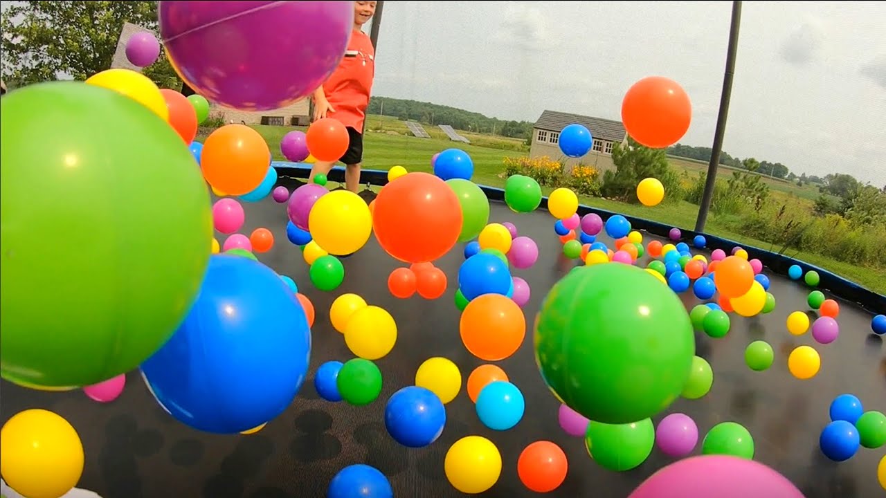 300 Ball Pit Balls Inside a Trampoline | Amazing Action! - YouTube