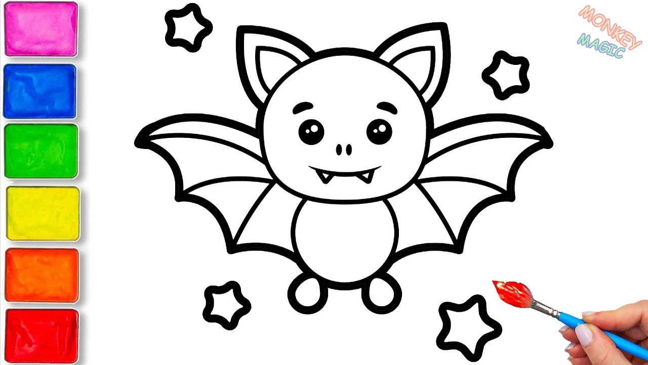 How To Draw Halloween Cute Bat for Children | Halloween Bat Drawing for ...