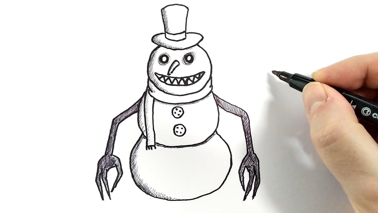 How to draw a CREEPY SNOWMAN - YouTube