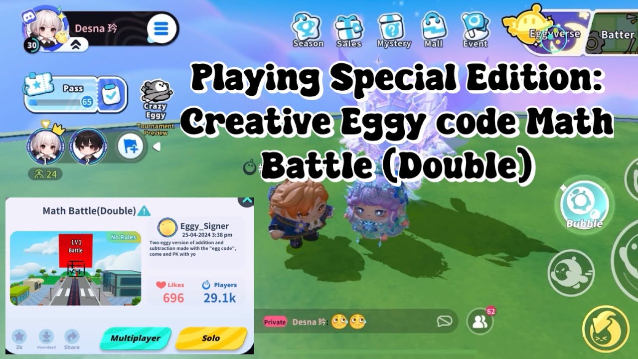 Playing Special Edition : Creative Eggy code Math Battle (Double) [ Eggy Party ] - YouTube