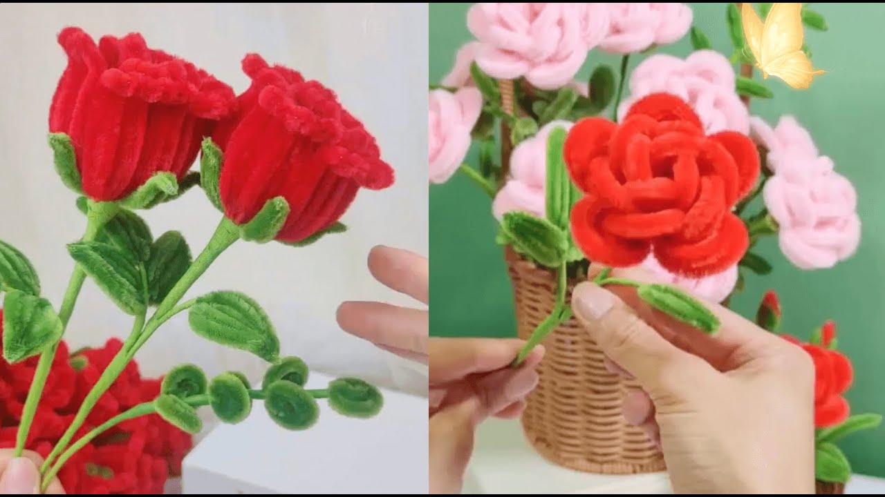 2 different creative ideas for roses using pipe cleaner #gift #suprise ...