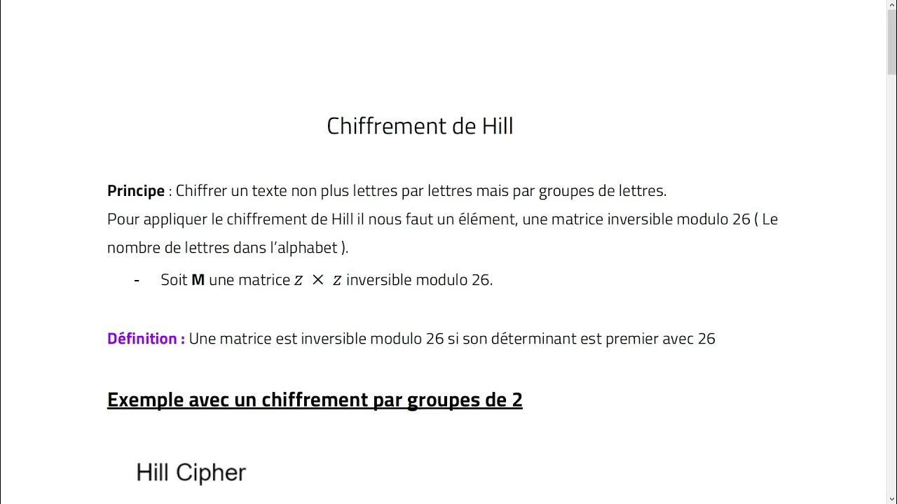 Cryptographie - Chiffrement de Hill 1/3 : Principes - YouTube
