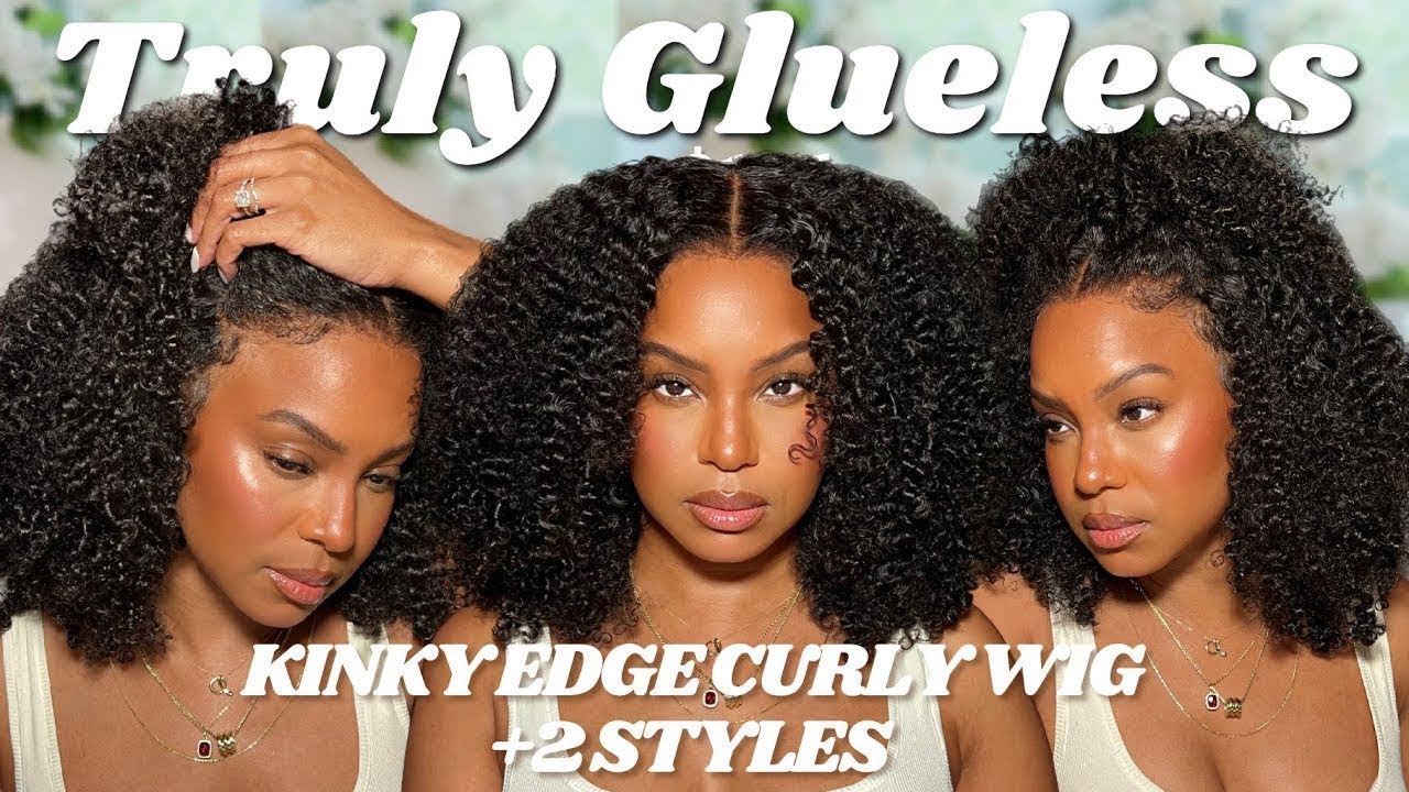 THE MOST NATURAL LOOKING CURLY WIG TUTORIAL! KINKY EDGE GLUELESS WIG ...