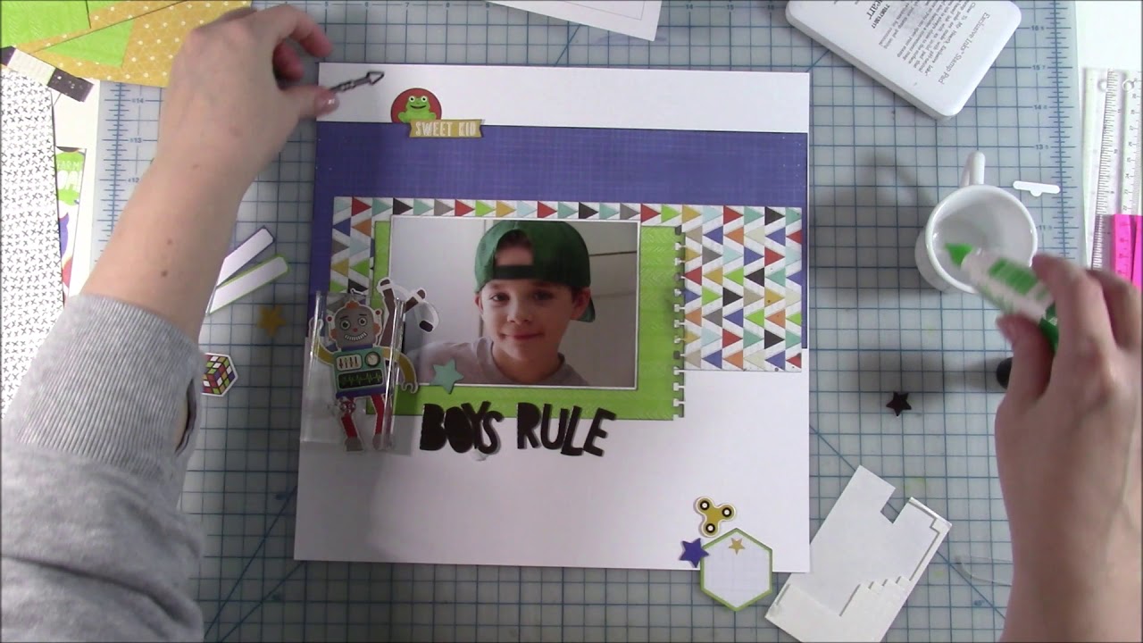 "Boys Rule" scrapbook process - YouTube