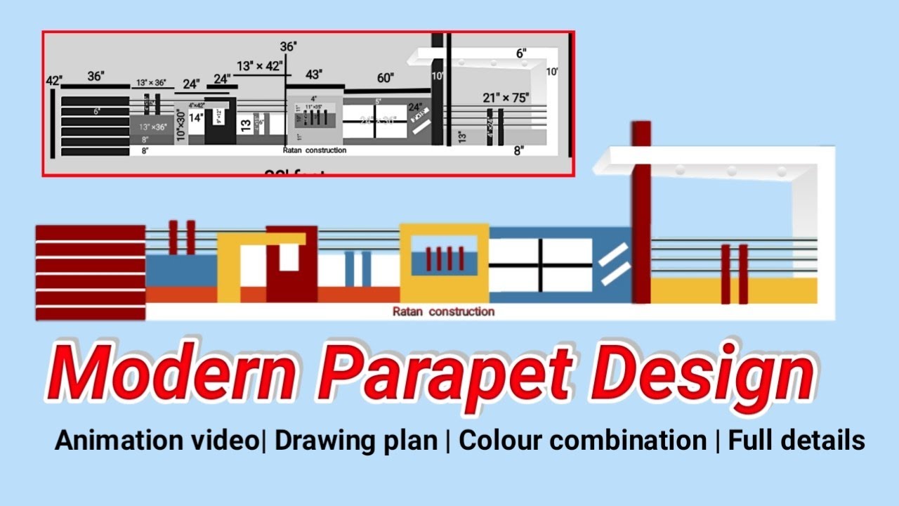 Modern Parapet Design | Drawing plan | Colour combination | 3d parapet ...