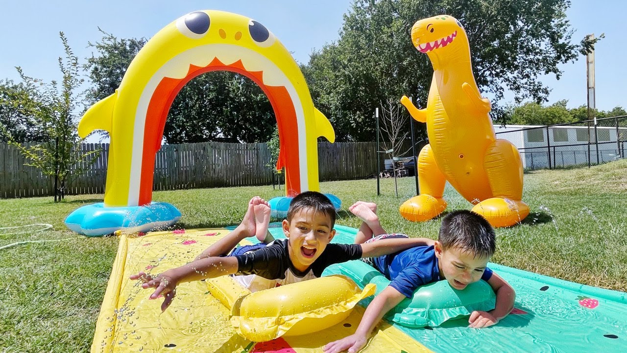 Daniel And Andrew Fun Play With Giant Slide And Toys | More Funs Video ...