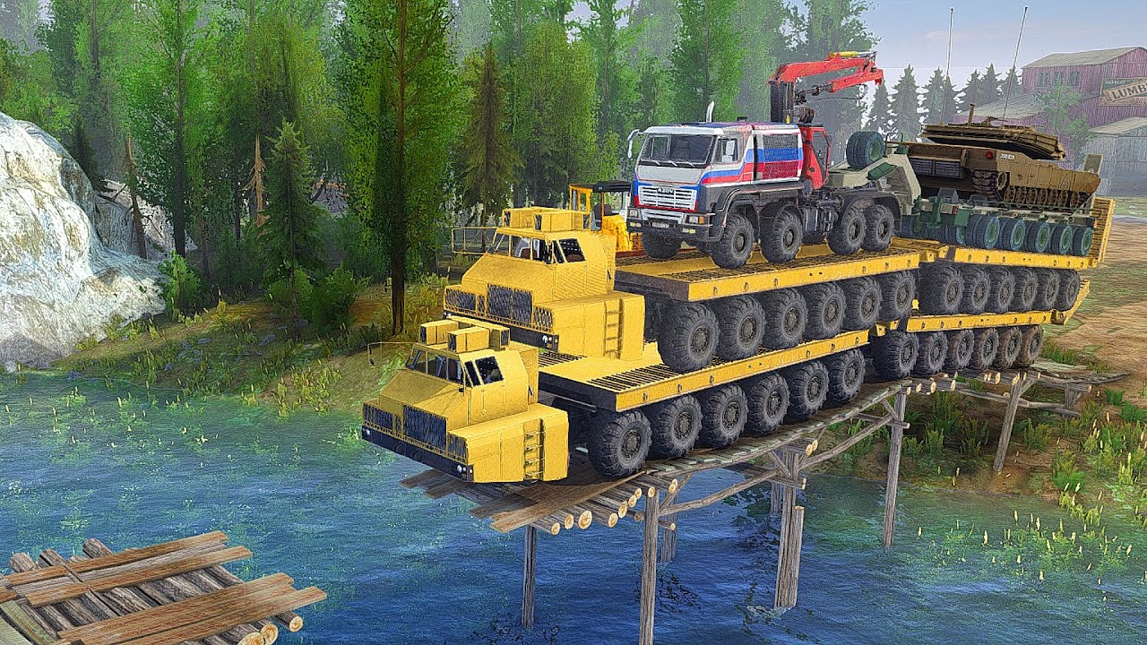 Tense Armored Tank Transfer On Broken Bridge - Spintires Mudrunner 2018 - YouTube