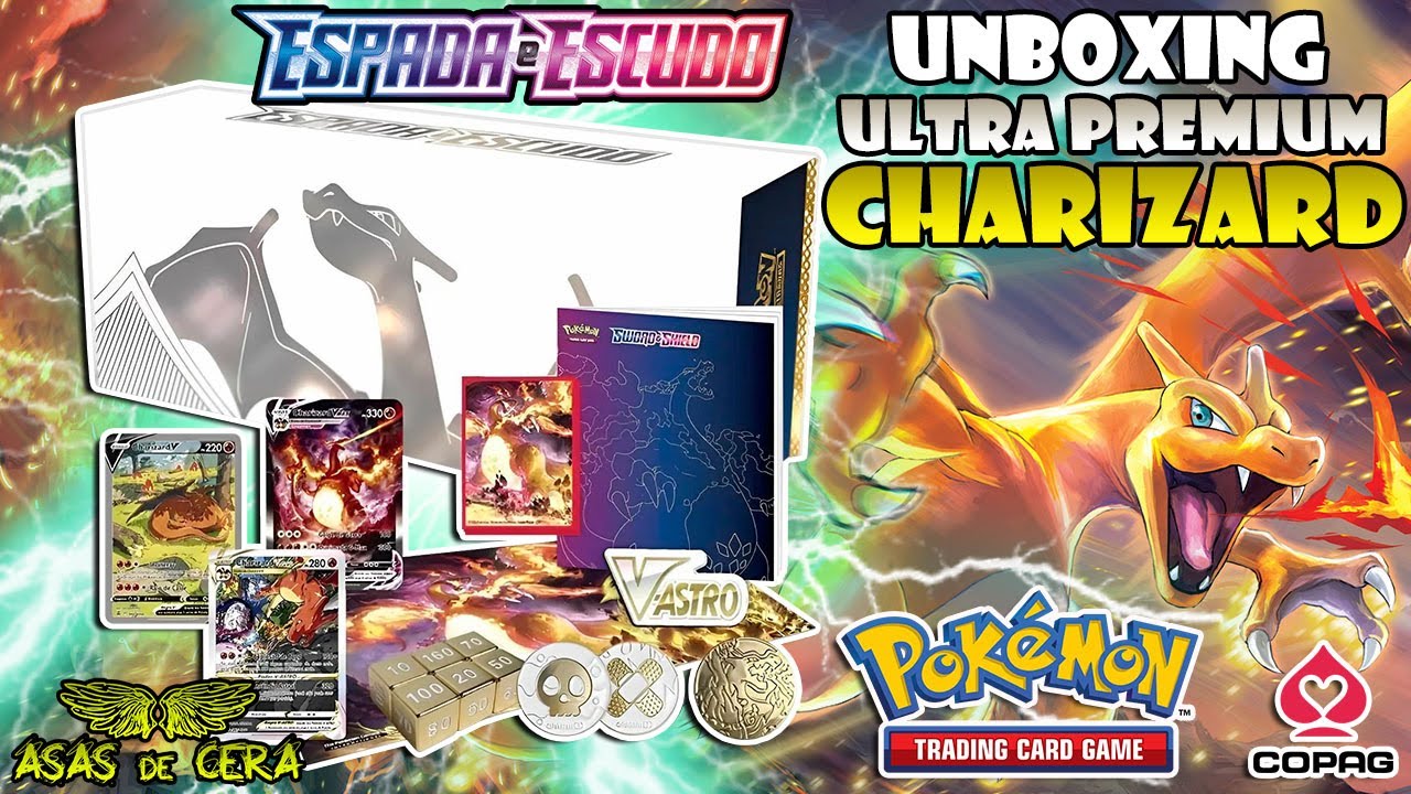 Copag POKÉMON BOX ESPADA E ESCUDO ULTRAPREMIUM CHARIZARD Unboxing BR ...