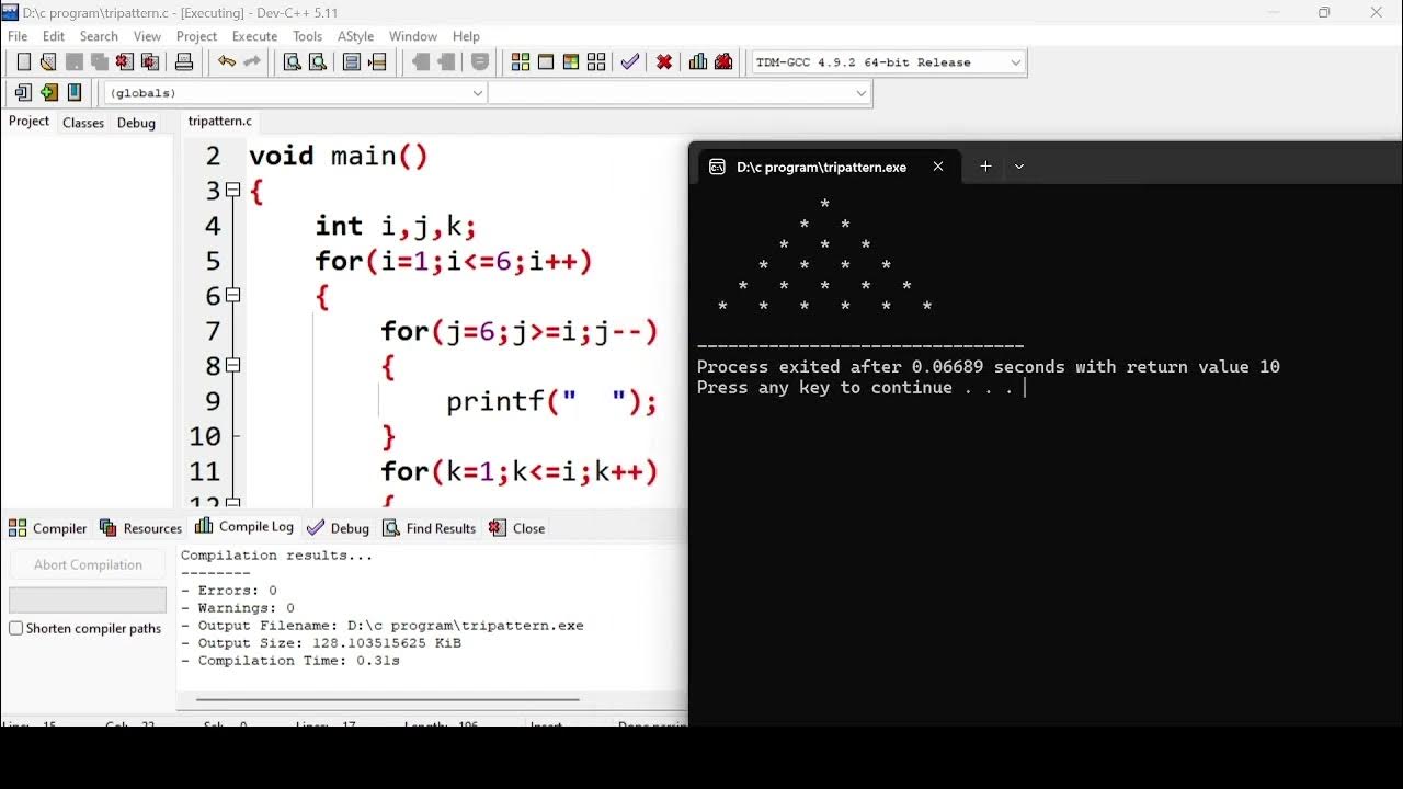 Print star pattern in equilateral triangle shape program in C language - YouTube