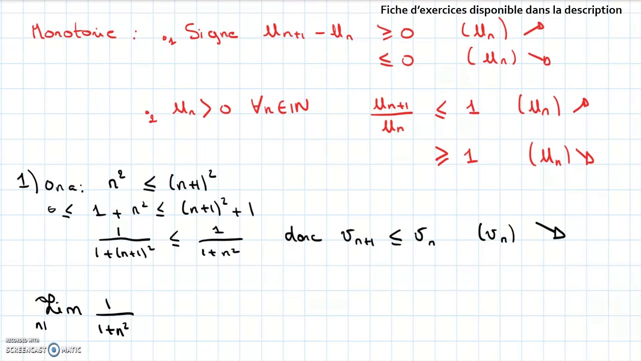 TD7 Suites numériques exercice 3 / monotonie et convergence - YouTube
