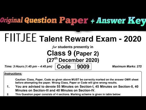 FTRE {Fiitjee} Original Question Paper-2 || 2020 - YouTube