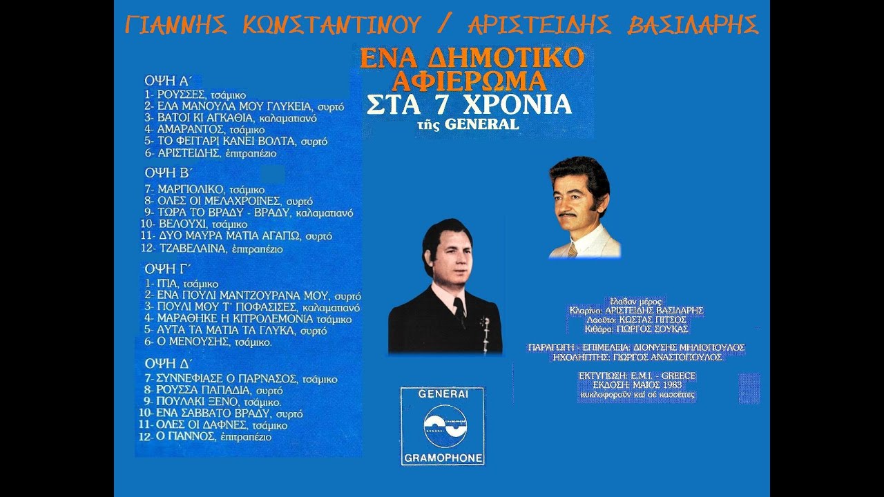 ΓΙΑΝΝΗΣ ΚΩΝΣΤΑΝΤΙΝΟΥ - ΑΡΙΣΤΕΙΔΗΣ ΒΑΣΙΛΑΡΗΣ | ΕΝΑ ΔΗΜΟΤΙΚΟ ΑΦΙΕΡΩΜΑ ΣΤΑ ...