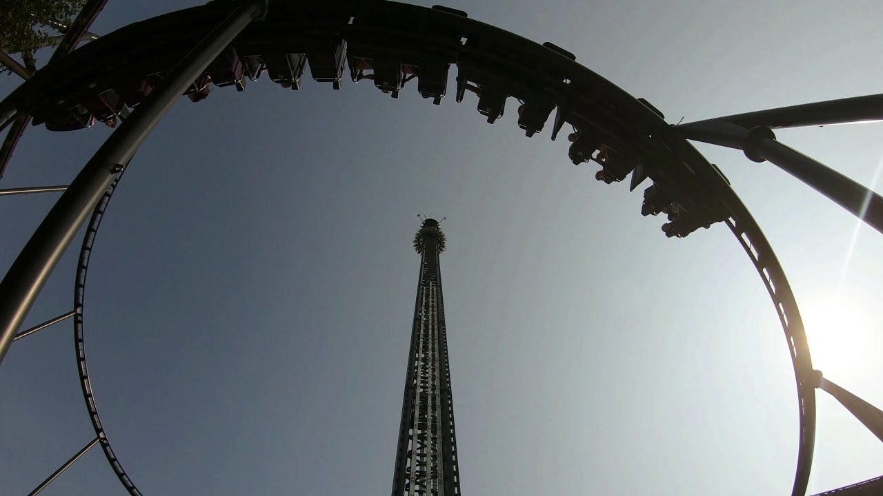 Highlander Hansa Park Gyro Drop Tower Freefall Tower Offride - YouTube