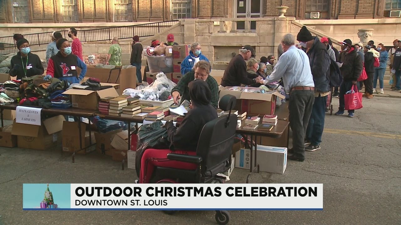 Church hosts outdoor Christmas party for the homeless - YouTube