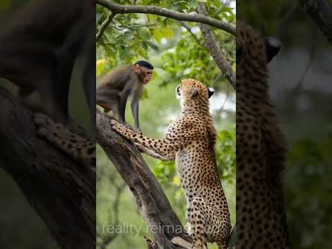 Cheetah vs Monkey 🐒 #monkey #wildlife #wildanimal #nature #naturelovers #shorts #cheetha #funny