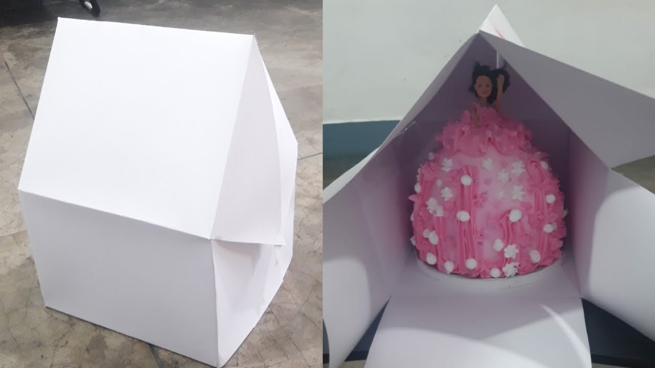 How to make doll cake box at home - YouTube