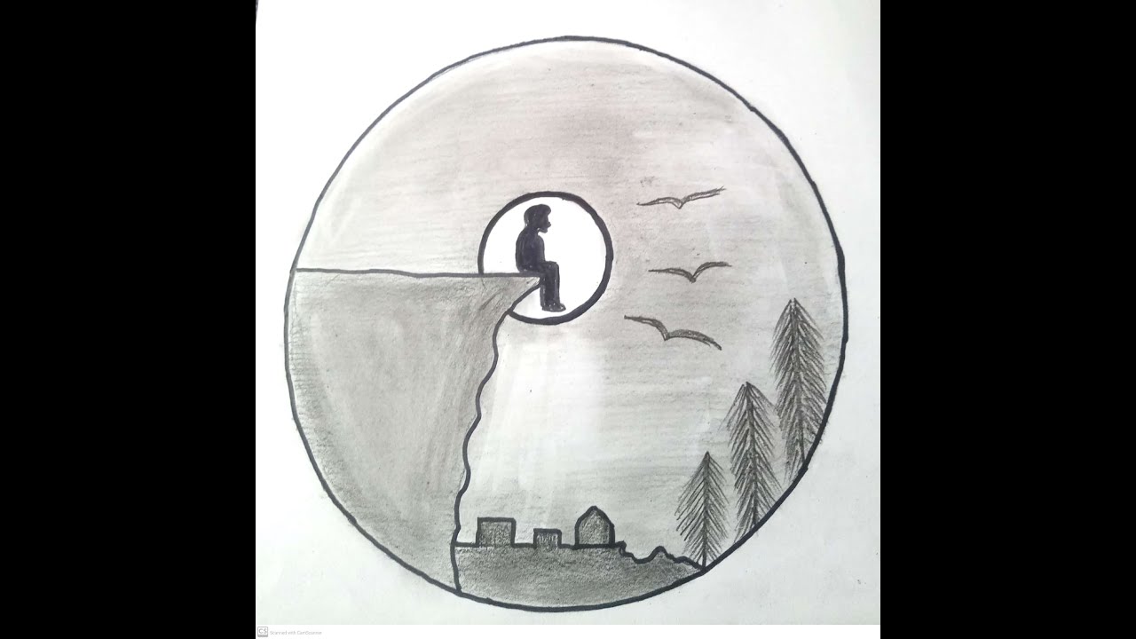 Easy Pencil Drawings Step by Step - How to Draw Landscape in Circle ...