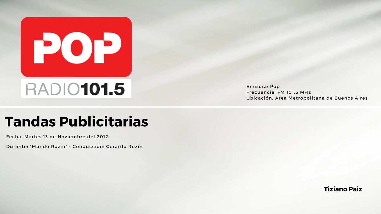 [FM 101.5] Pop BS.AS. · Tandas publicitarias - 13/11/2012 - YouTube