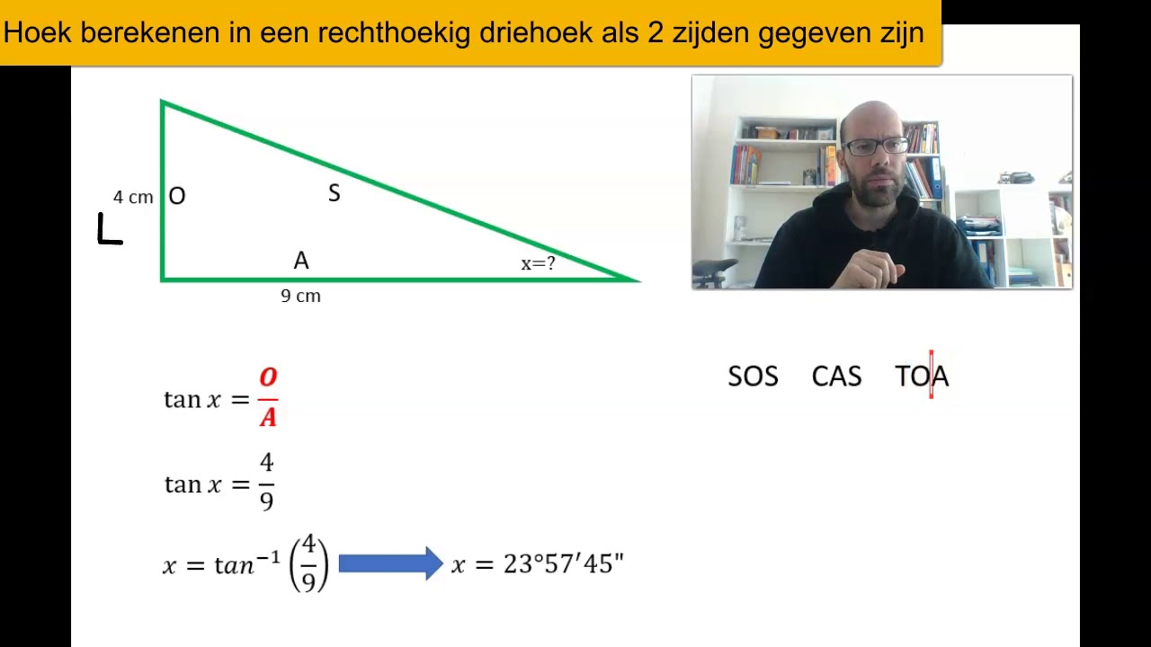 Hoek berekenen in een rechthoekig driehoek als 2 zijden gekend zijn ...