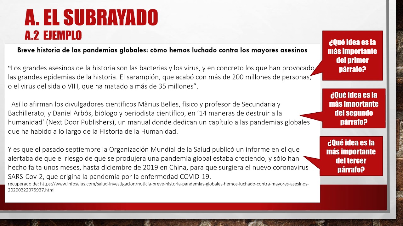 El subrayado y las notas al margen en textos expositivos video - YouTube