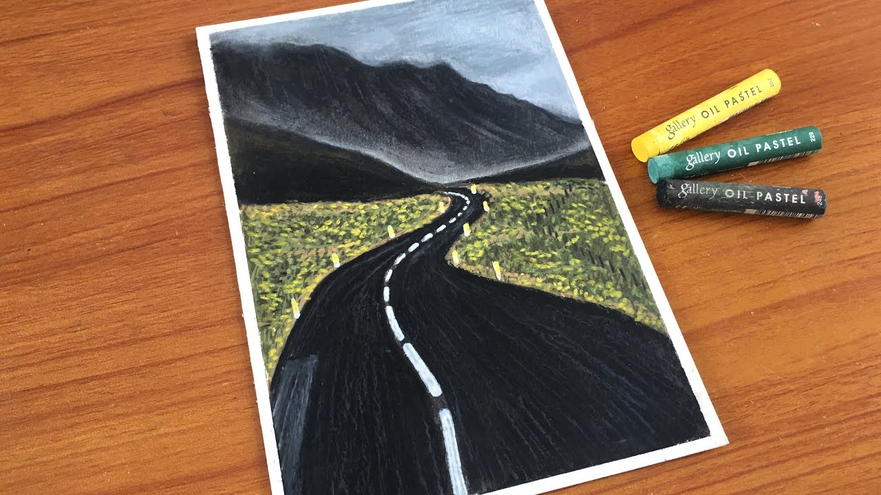 Misty Road Scenery Oil Pastel Painting for beginners | Easy Oil Pastel ...