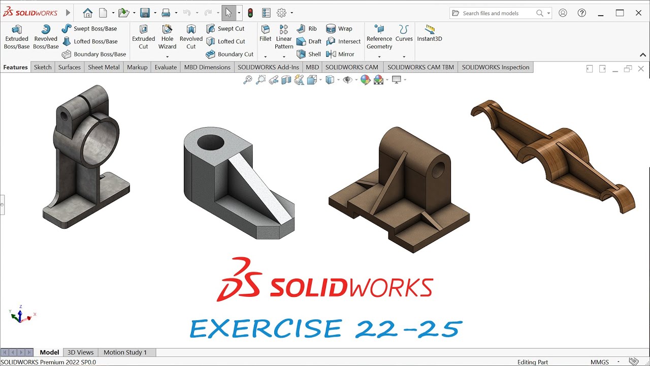 SOLIDWORKS EXERCISE 22-25 | RIB (FOR BEGINNERS) - YouTube