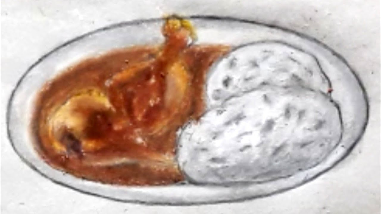 Chicken leg piece and rice drawing oil pastel tutorial - YouTube