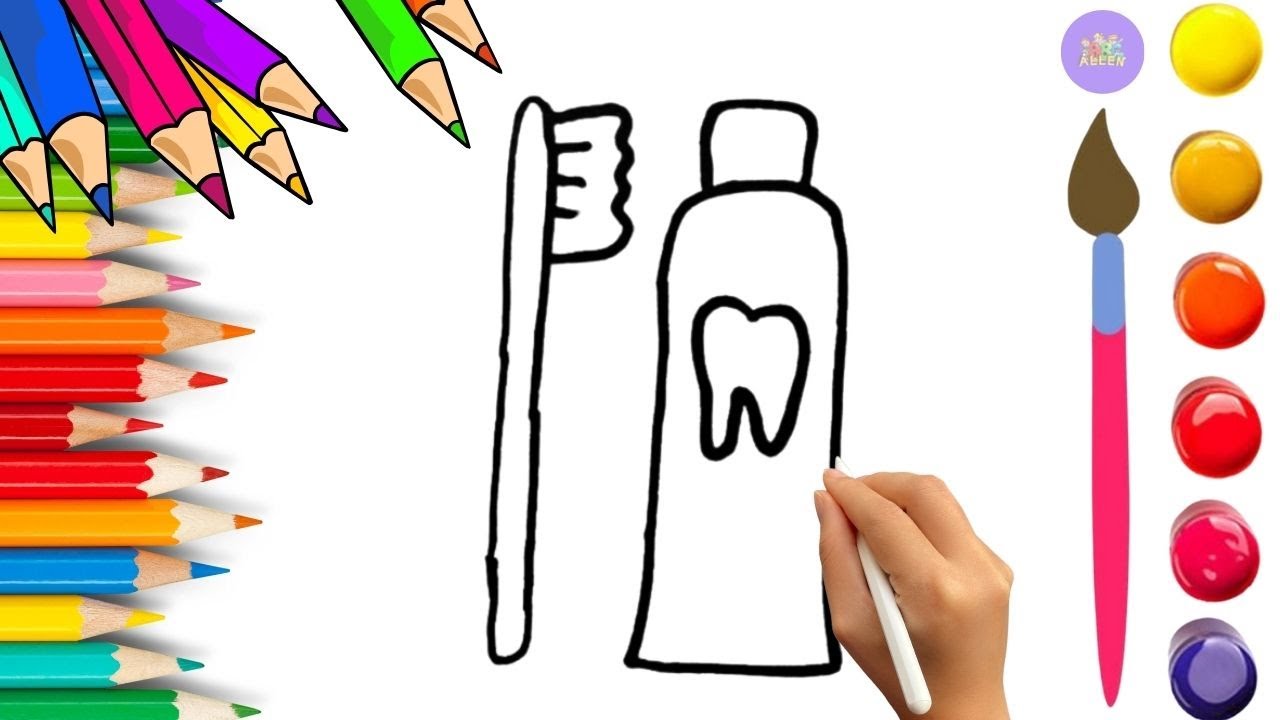 How To Draw cute Toothpaste and Toothbrush Drawing, Painting & Coloring ...