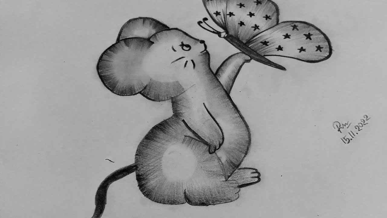 How to draw a mouse with butterfly - Pencil skatch drawing || pencil ...