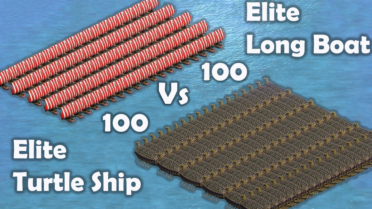 100 Elite Turtle Ship Vs 100 Elite Long Boat || Age of Empire II ...