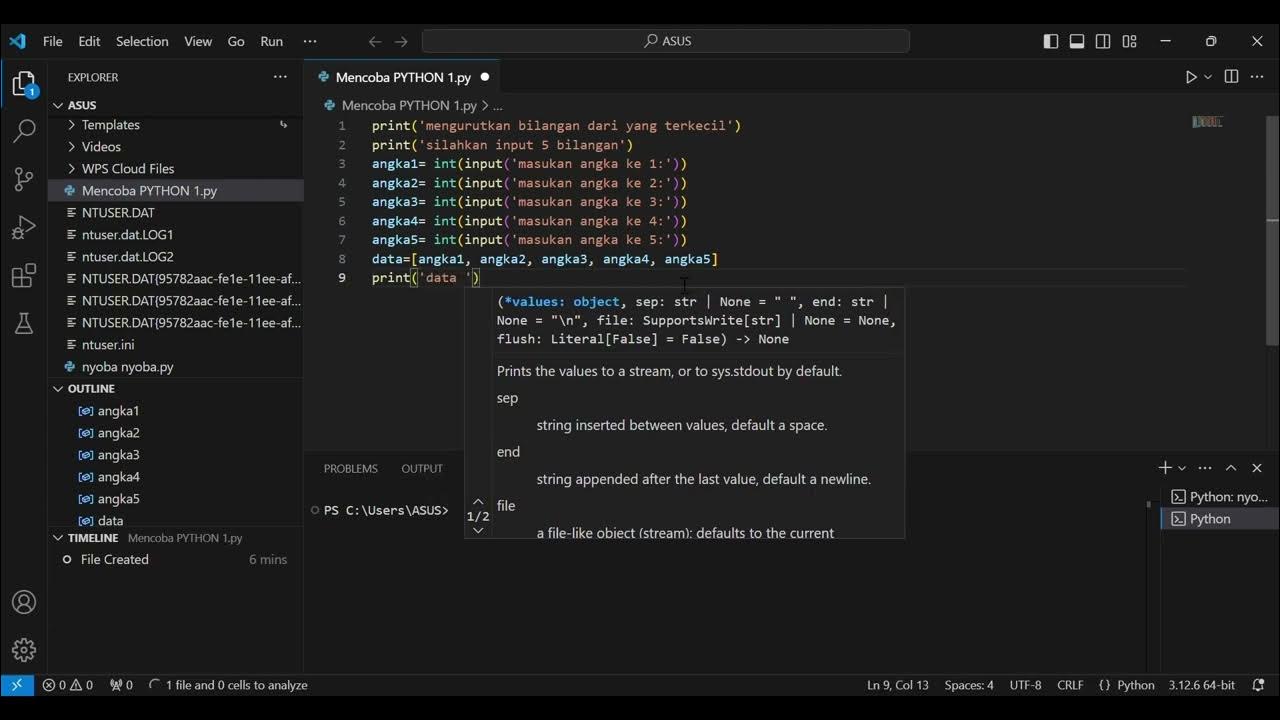 [Algoritma dan Pemrograman] tugas Sorting angka menggunakan PYTHON~ - YouTube