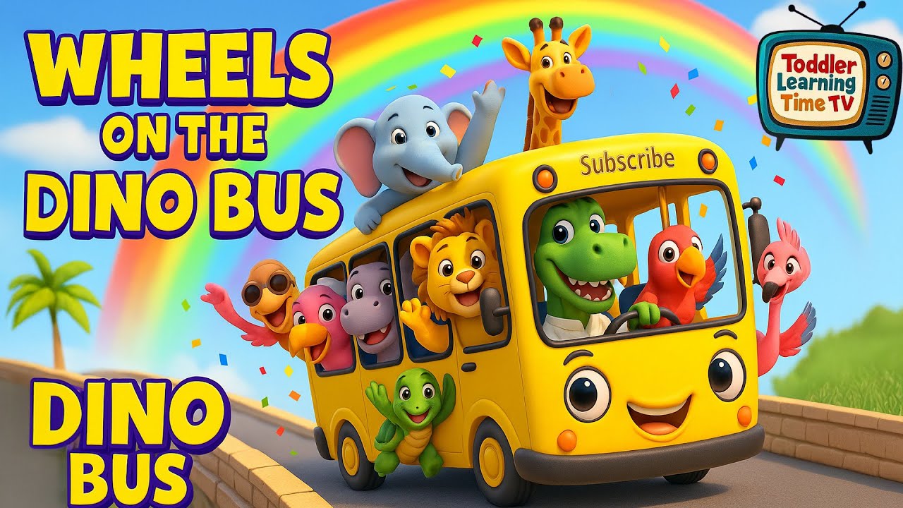🦖 Wheels on the Dino Bus! | Fun Animal Adventure for Kids 🚌🌈 - YouTube