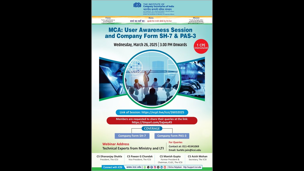 Live Webinar on User Awareness Session & Company Form SH-7 & PAS-3 ...