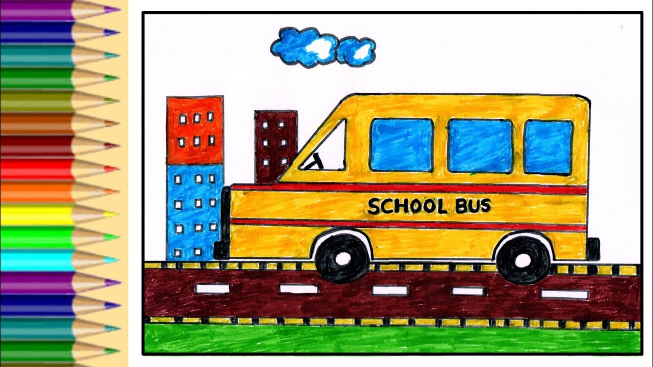 How to draw school bus drawing step by step | School bus drawing for ...