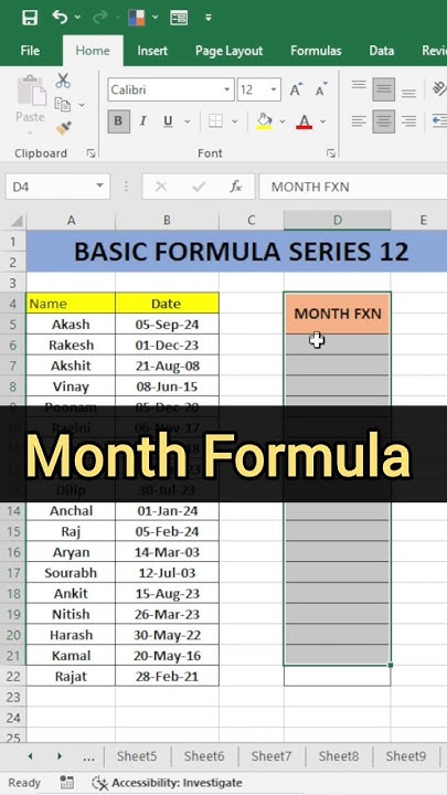 Excel tips and trick How to Use MONTH Function in Excel | Basic Formula ...