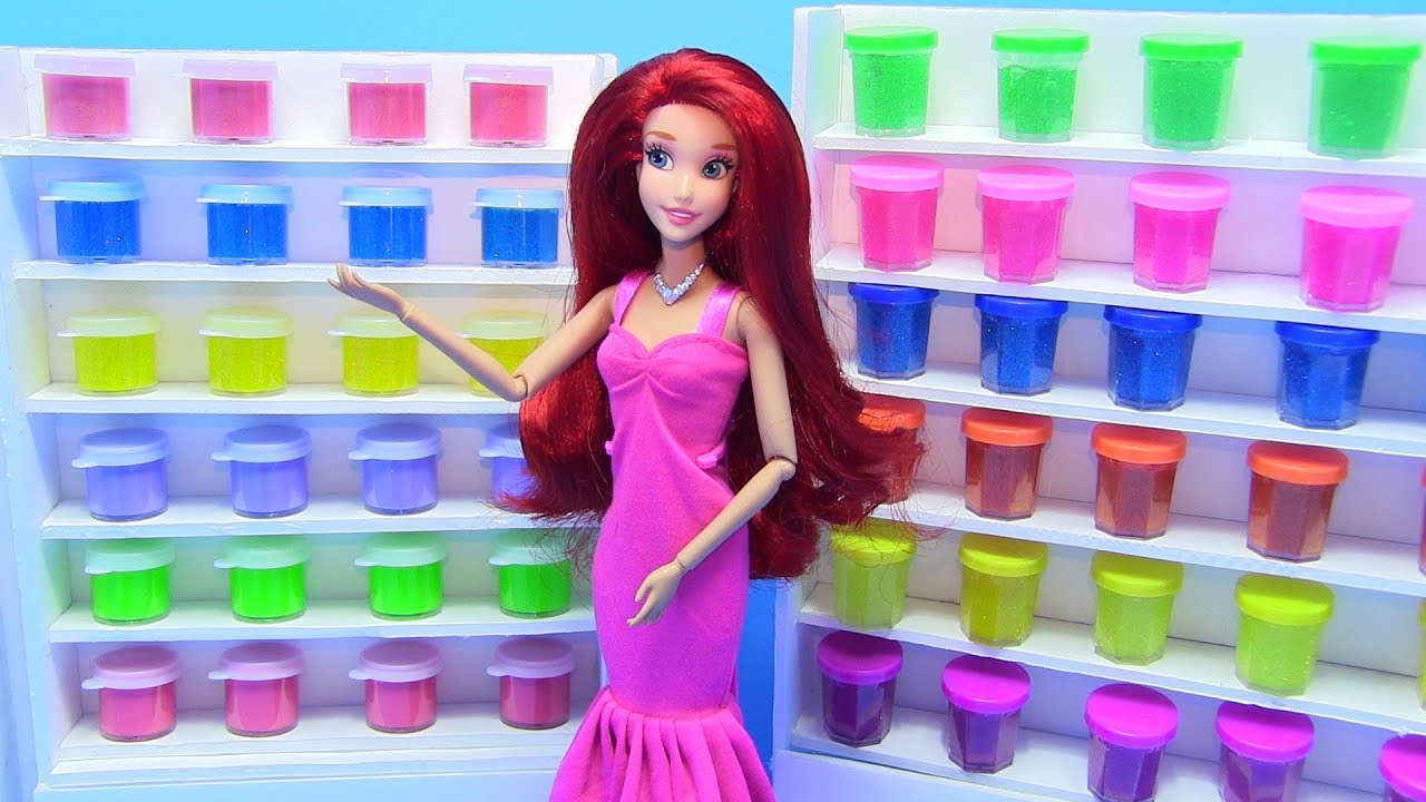 DIY Make a Beautiful Slime Store For Dolls! Disney Princesses Ariel ...