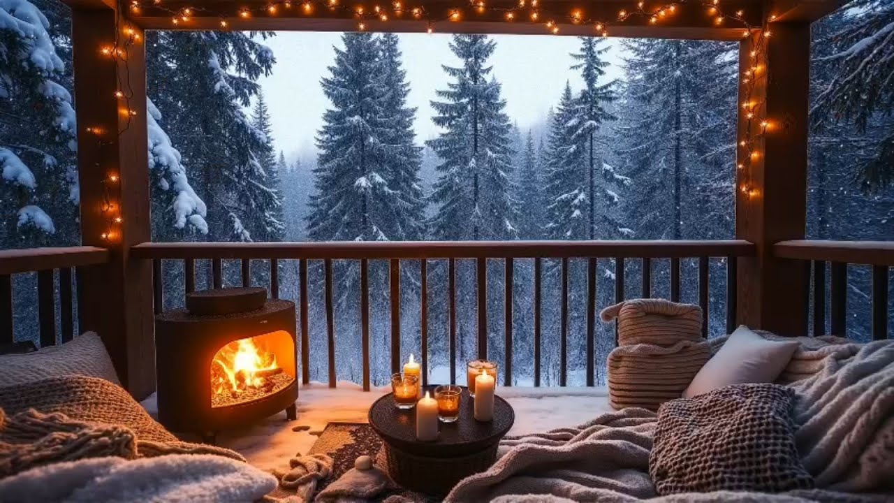 Cozy Snowy Cabin Ambience ️ Fireplace Crackling & Falling Snow for Deep ...