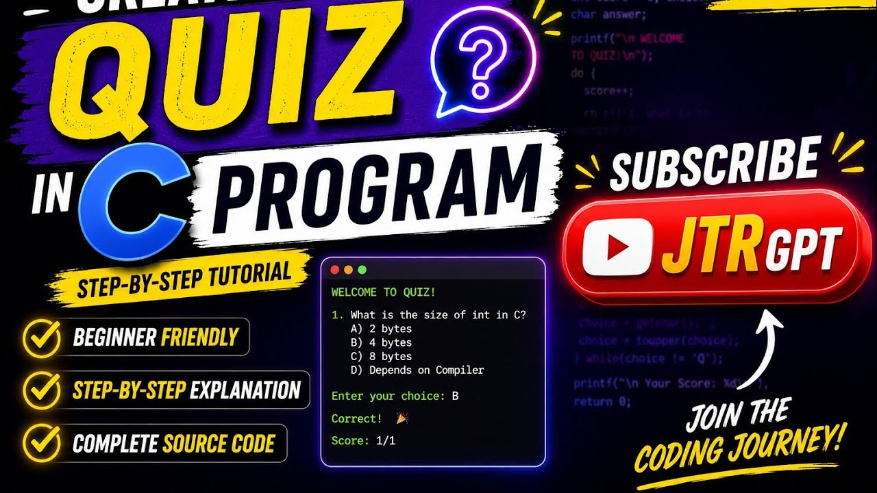 Lecture 11: creating quiz game in c program - YouTube